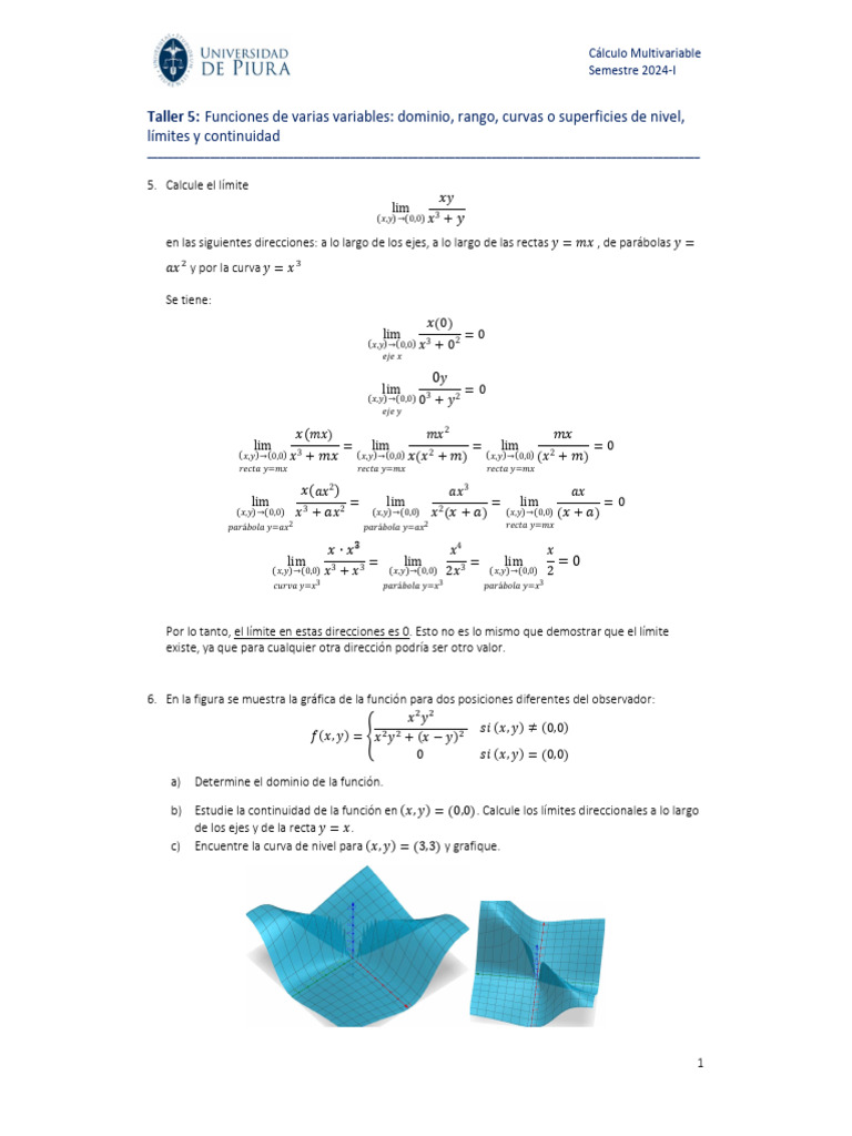Taller de Cálculo Multivariable | PDF | Cálculo multivariable | Función ...