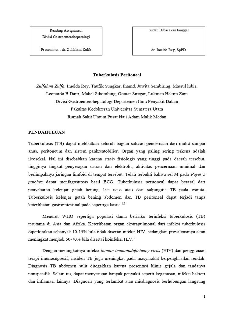 Tuberkulosis Peritoneal | PDF | Pengembangan Diri | Kesehatan Holistik