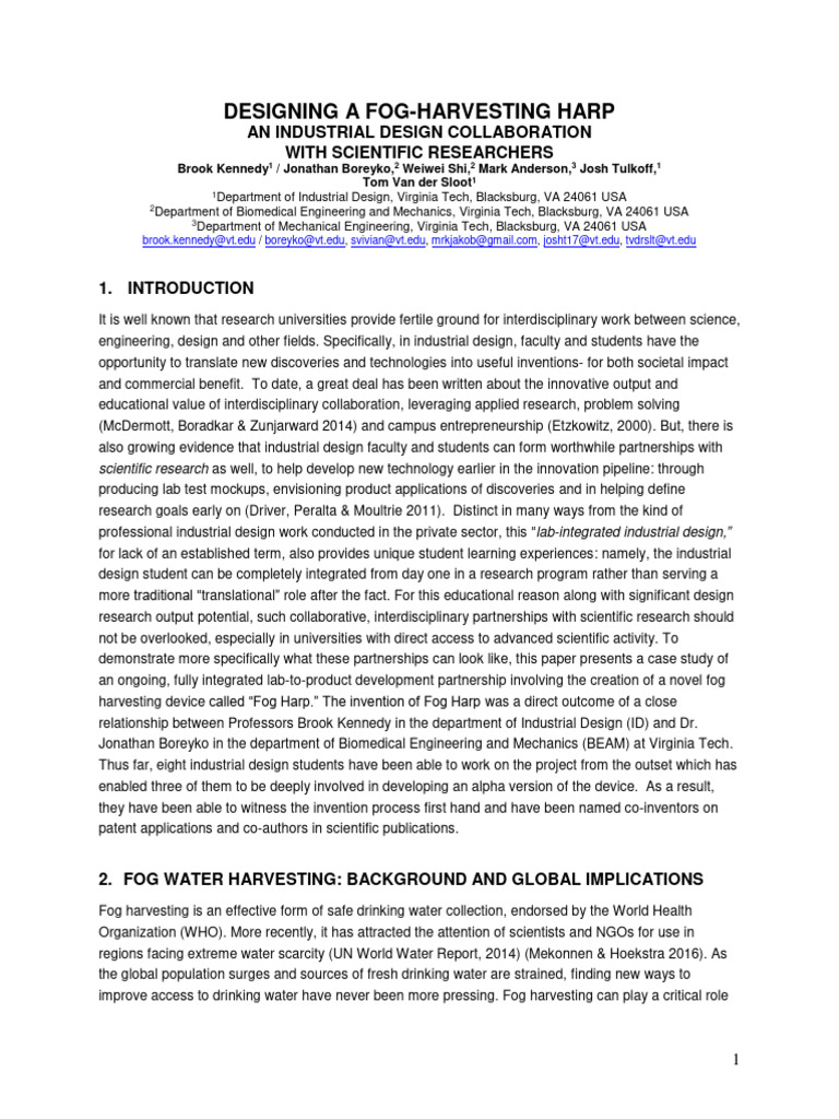 Designing A Fog-Harvesting Harp: An Industrial Design Collaboration With Scientific Researchers ...