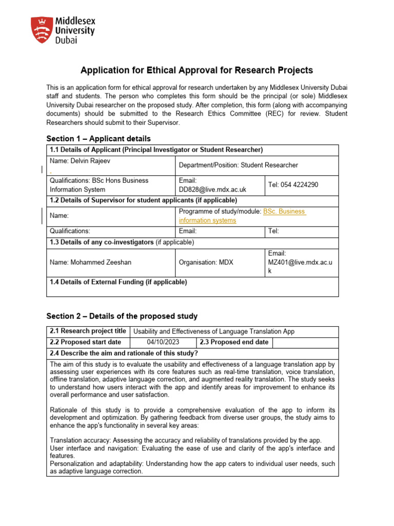 MDX Ethics Approval for Research Project | PDF | Usability | Informed ...