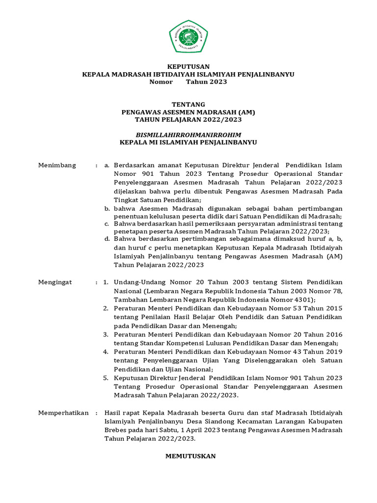 SK Pengawas AM TAHUN 2023 | PDF