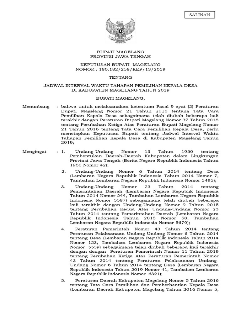 SK Jadwal Interval Waktu Tahapan Pilkades 2019 | PDF