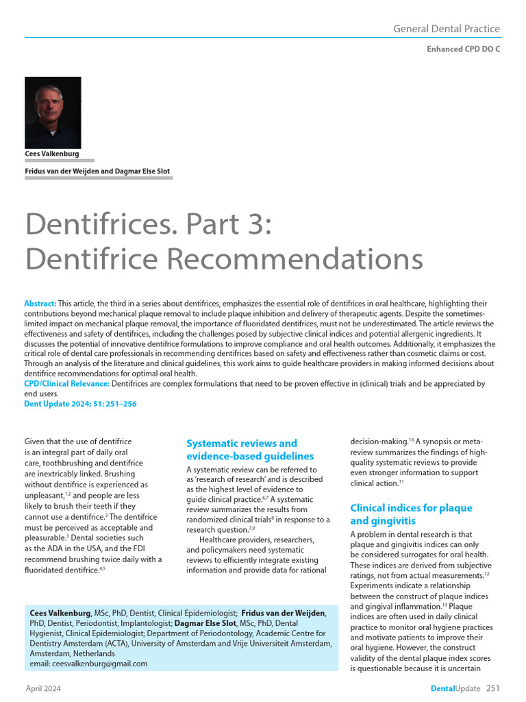 Dentifrices. Part 3: Dentifrice Recommendations | Download Free PDF | Oral Hygiene | Periodontology