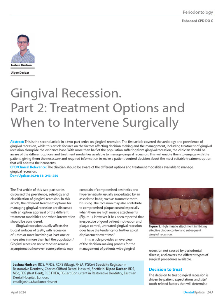 Gingival Recession. Part 2: Treatment Options and When To Intervene ...