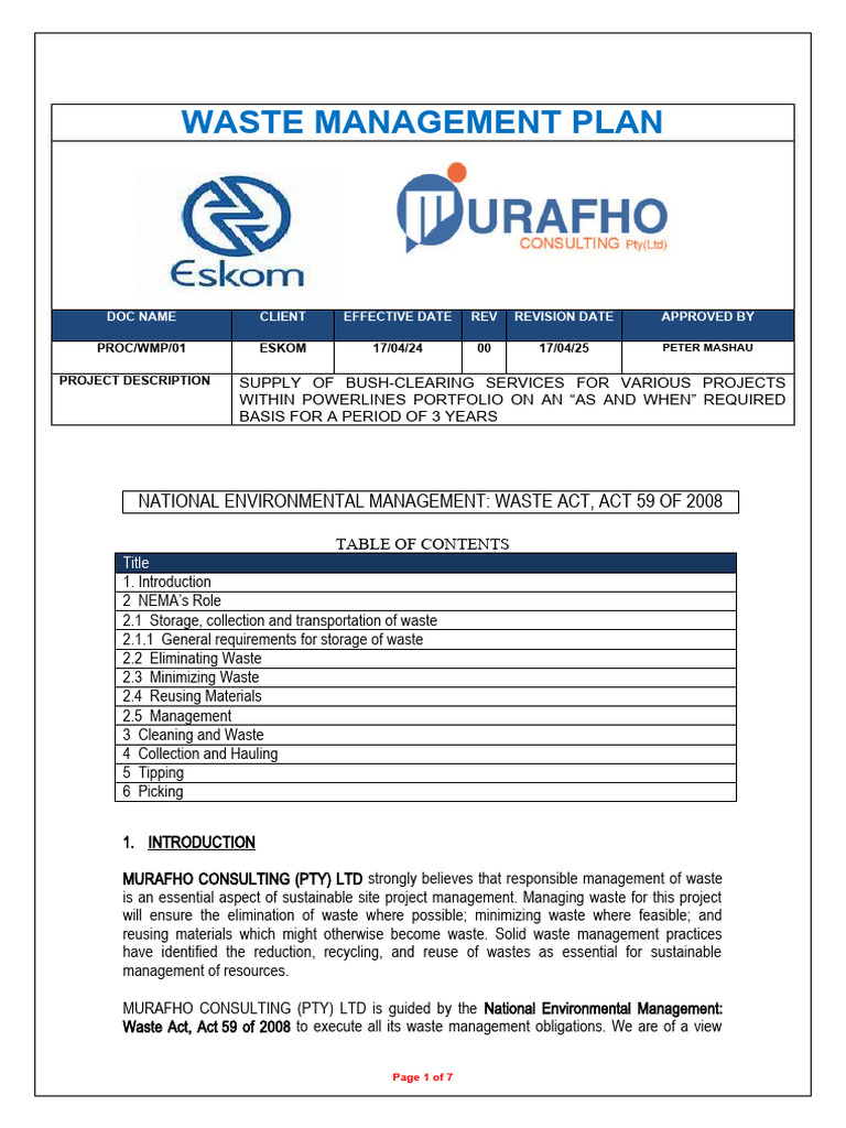 Waste Management Plan | PDF | Waste | Recycling