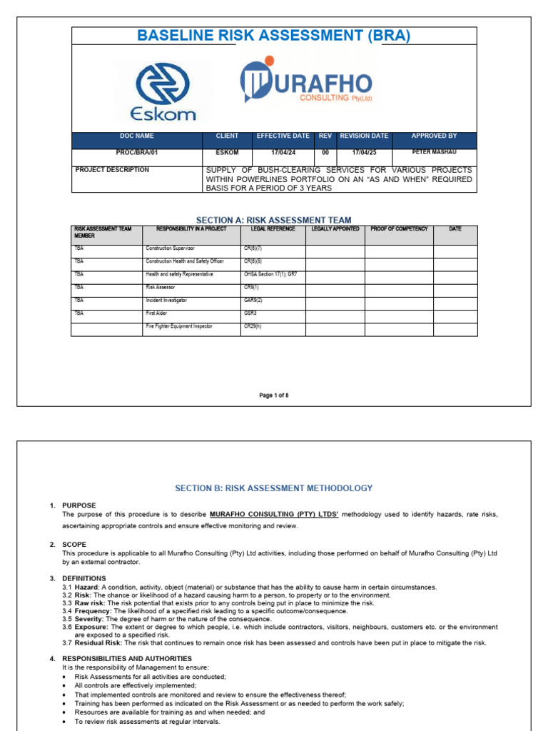 Baseline Risk Assessment (Bra) | PDF | Risk | Risk Assessment