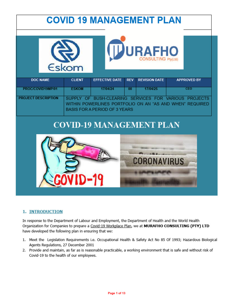 Covid 19 Management Plan | PDF | Personal Protective Equipment ...