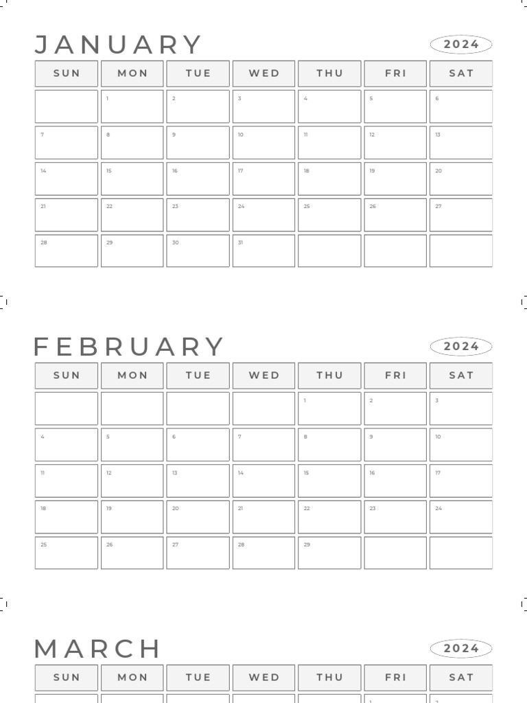 White Grey Minimalist Simple 2024 Monthly Calendar | PDF | Business