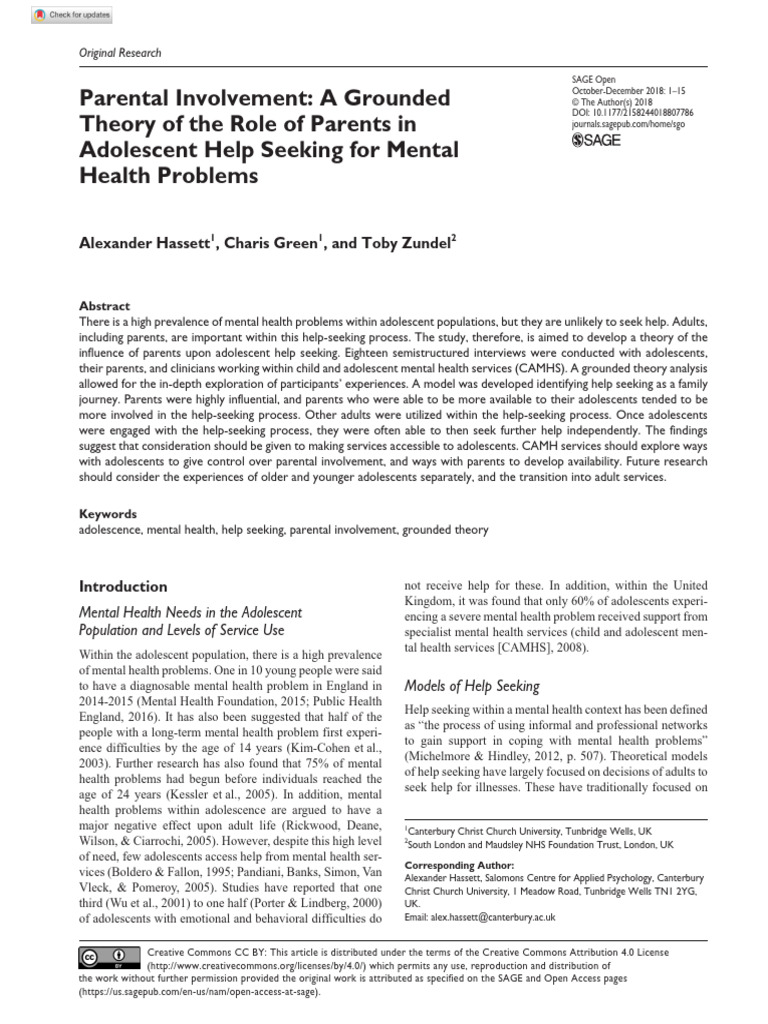 Hassett Et Al 2018 Parental Involvement a Grounded Theory of the Role ...