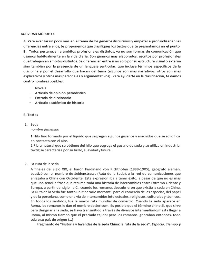 ACTIVIDAD MÓDULO 4 | PDF | Seda | Ruta de la Seda