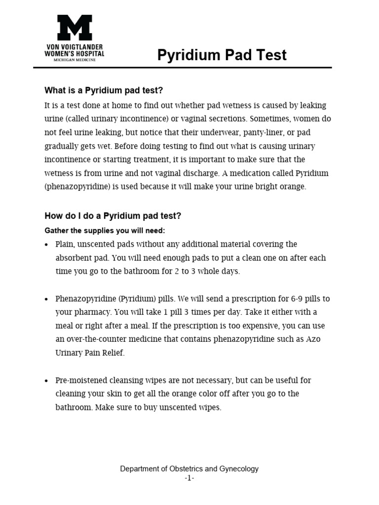 Pyridiumz Pad Test | PDF | Urinary Incontinence | Physician
