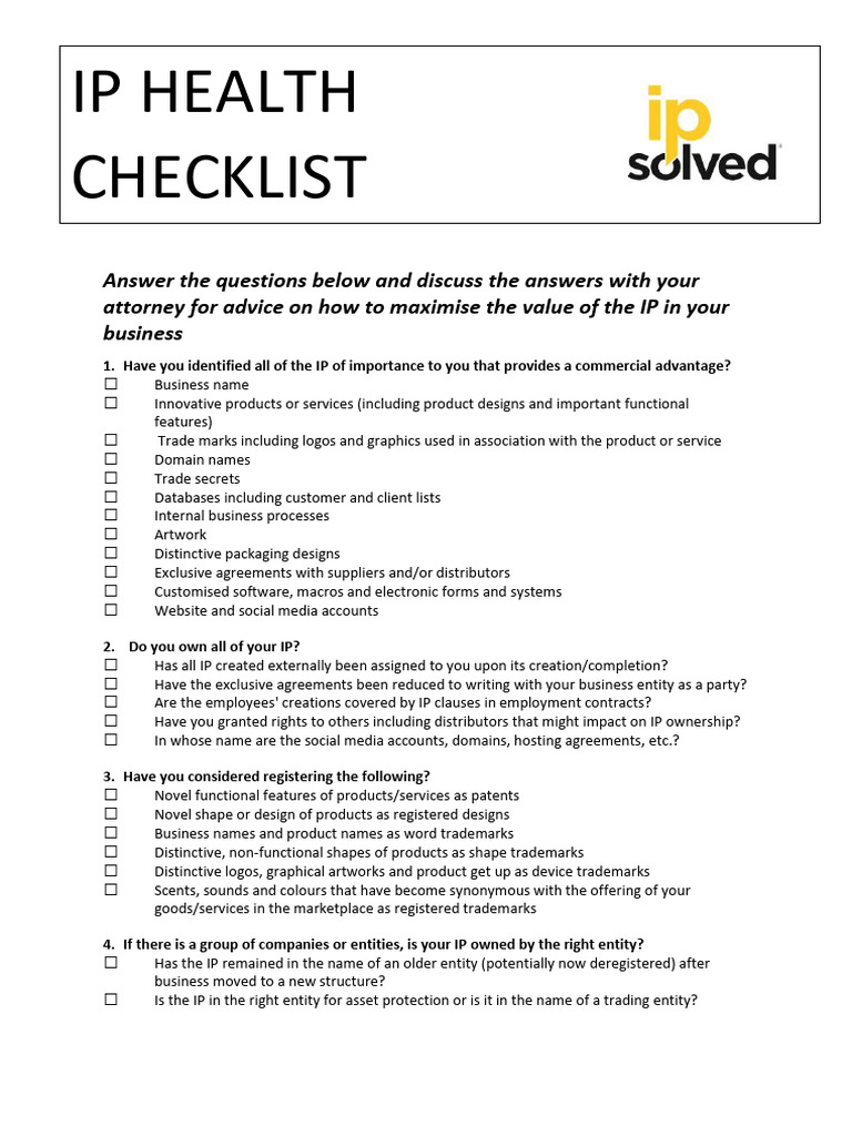 IP Health Check List | PDF | Trademark | Intellectual Property