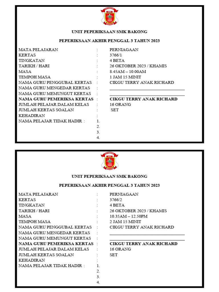 Label Kertas Soalan | PDF | Karier & Perkembangan