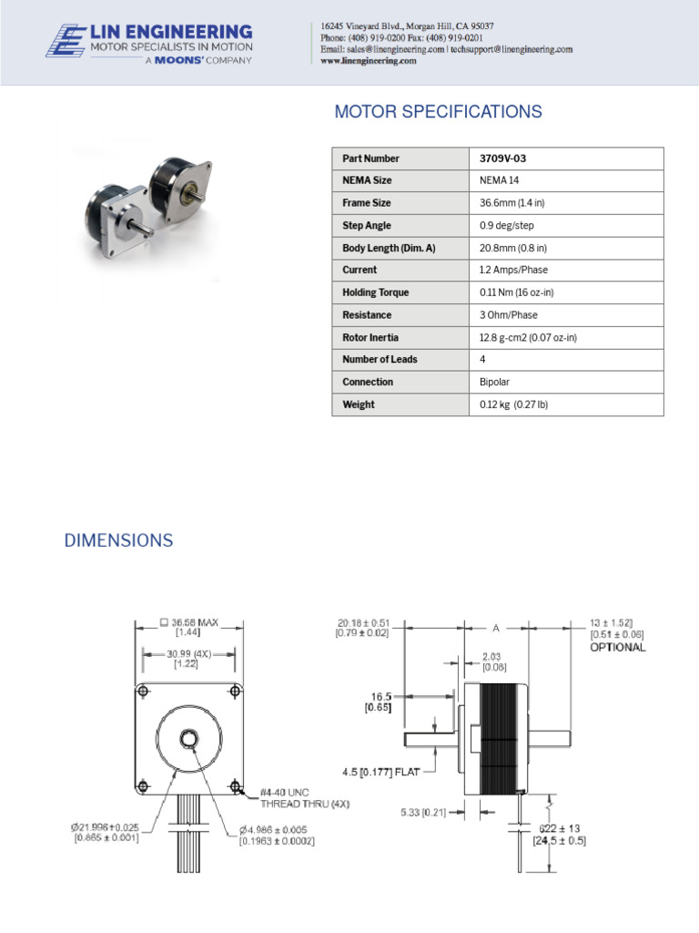 NEMA 14 Stepper Motor Specifications | PDF