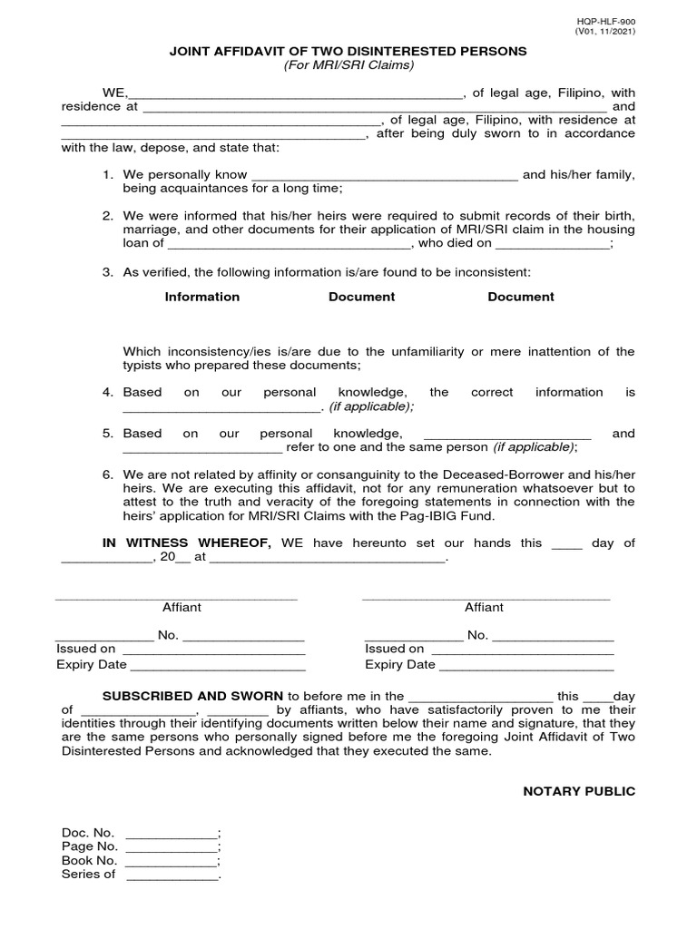 Joint Affidavit for MRI/SRI Claims | PDF | Affidavit | Civil Law ...