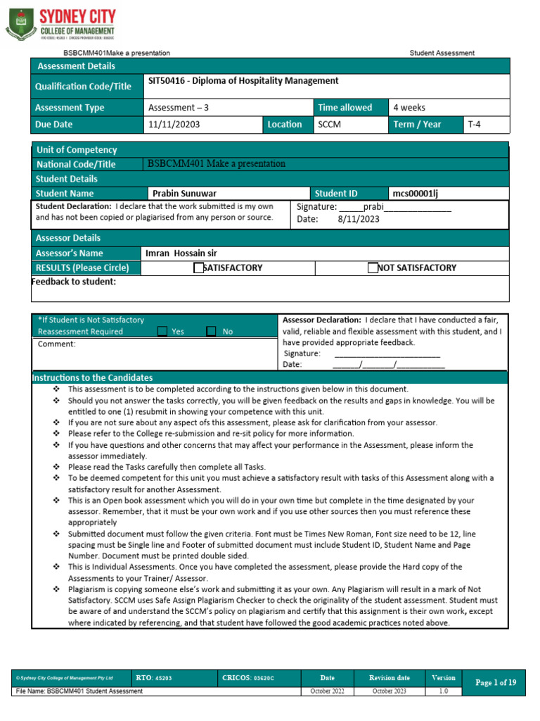 #Prabin Sunuwar BSBCMM401 Assessment Task 3 | PDF | Communication | Nonverbal Communication