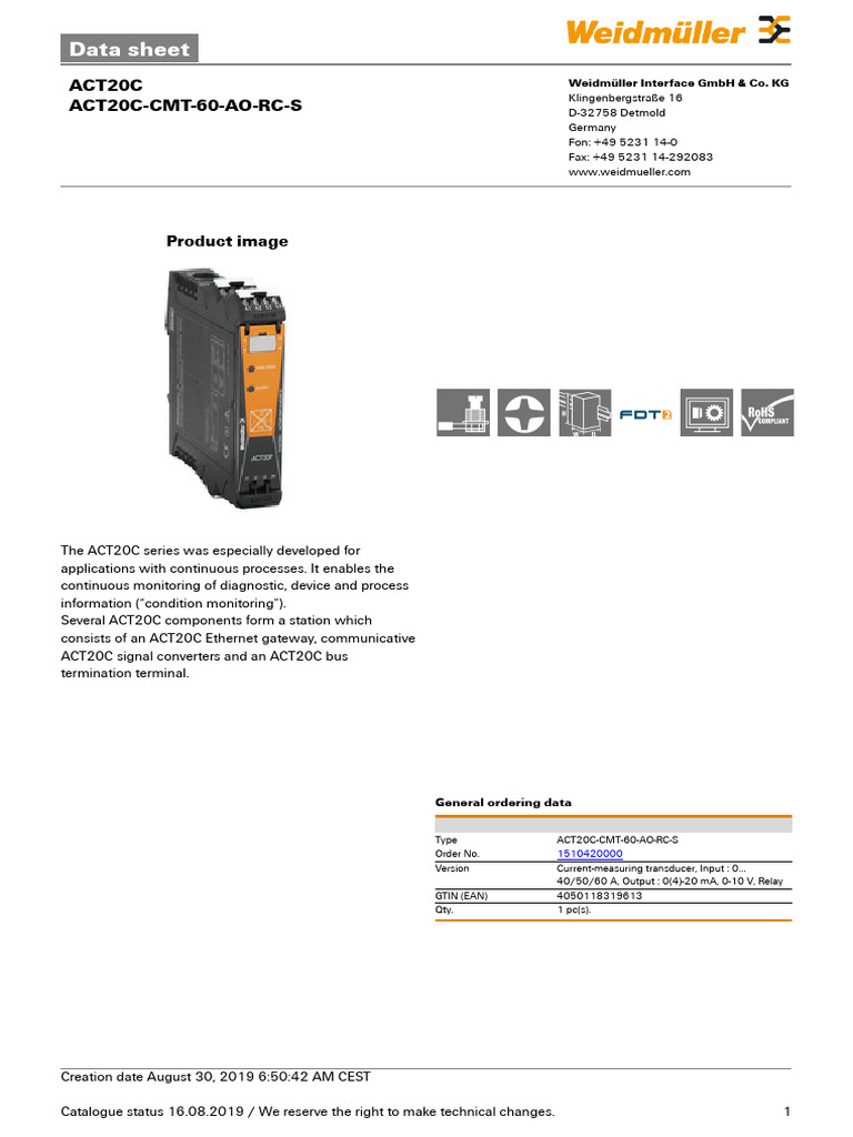 Current Transducer Data Sheet | PDF | Electrical Engineering | Computer Engineering