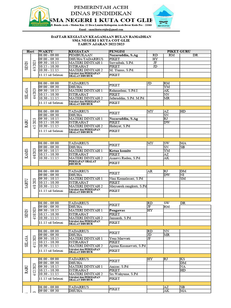 Jadwal Diniyah 2023 | PDF