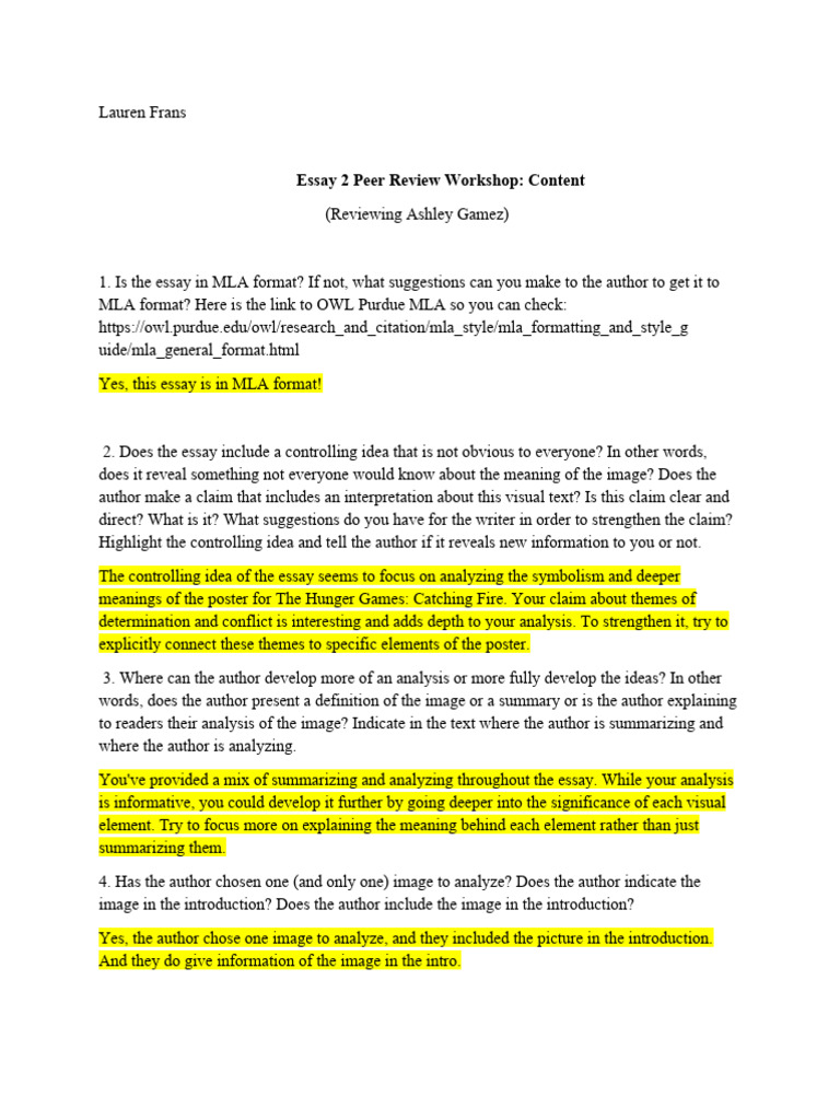 Peer Review of Hunger Games Essay | PDF | Essays | Comma
