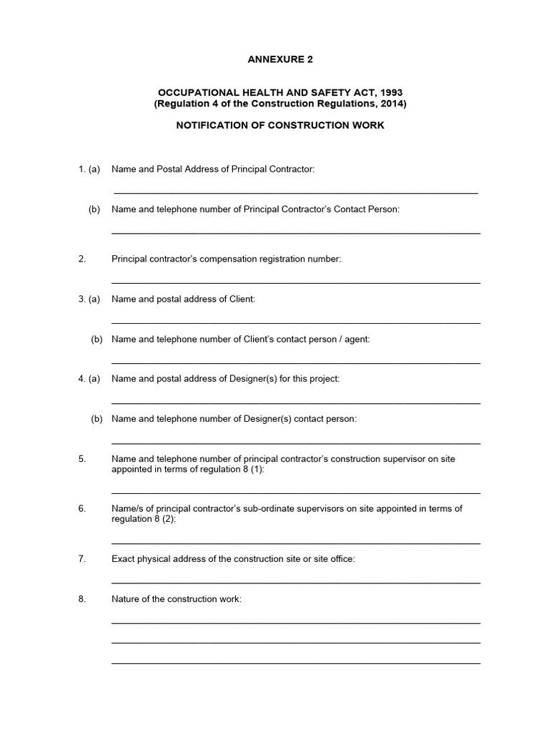 Annexure 2 - Notification of Construction Work | PDF | Labor Relations
