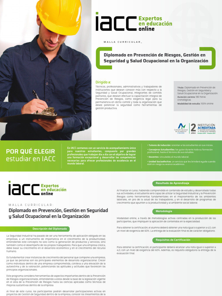 Diplomado en Prevencion de Riesgos Gestion en Seguridad y Salud Ocupacional en La Organizacion ...