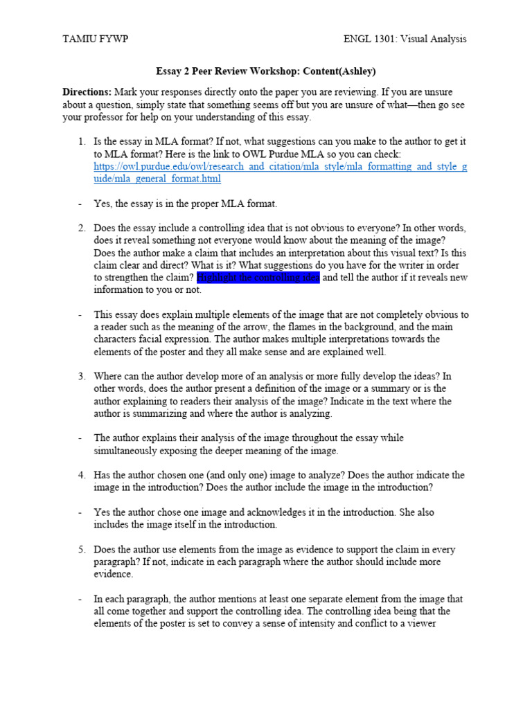 Essay 2 Peer Review Content Visual Analysis 1301 Ashley | PDF | Essays ...