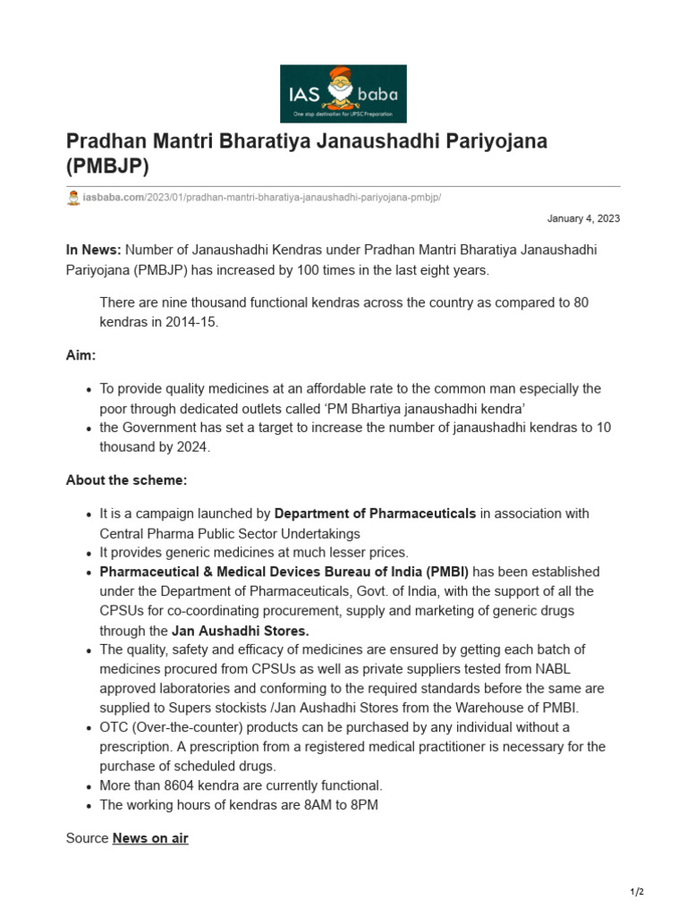 PMBJP: Affordable Medicines Initiative | PDF | Pharmacology
