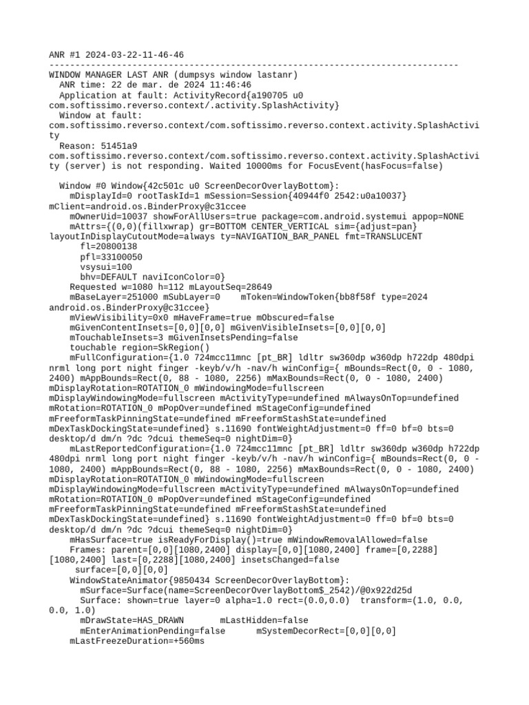Dumpsys ANR WindowManager | PDF | Desktop Environment | Operating System Families
