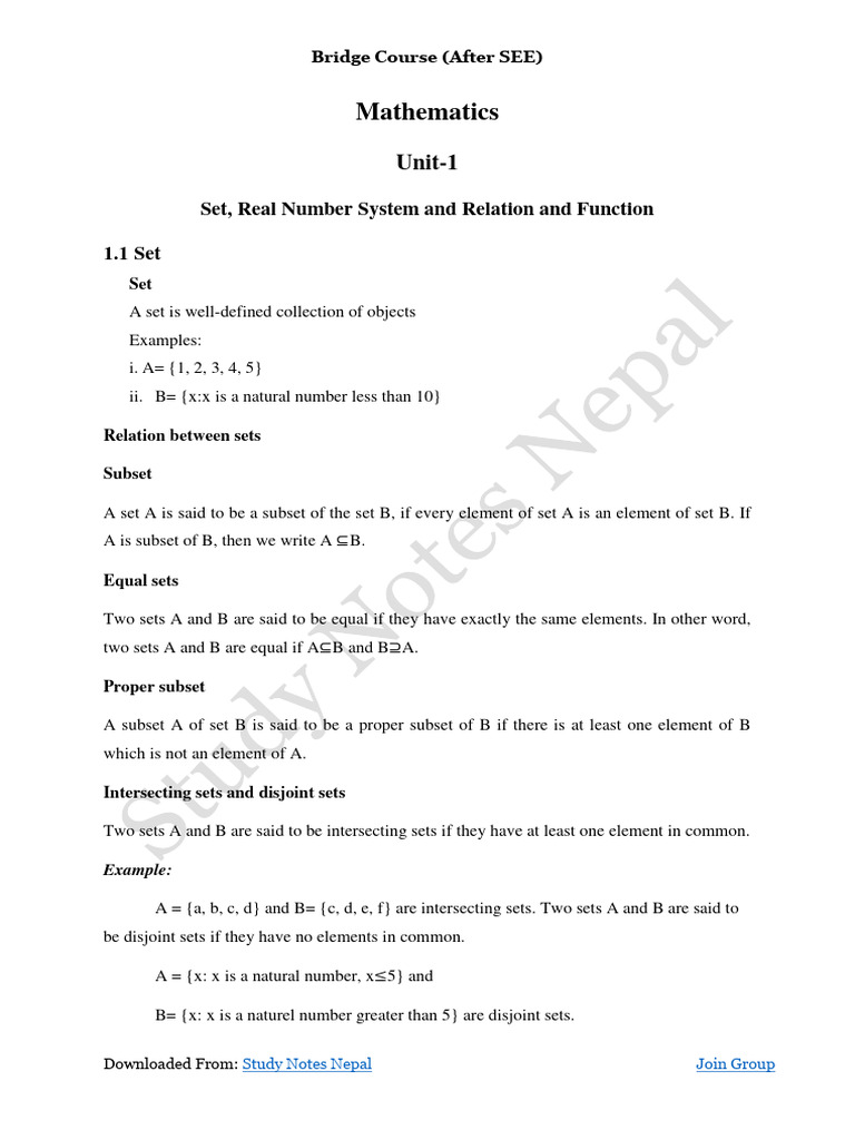 Unit 1 Set | PDF | Set (Mathematics) | Real Number