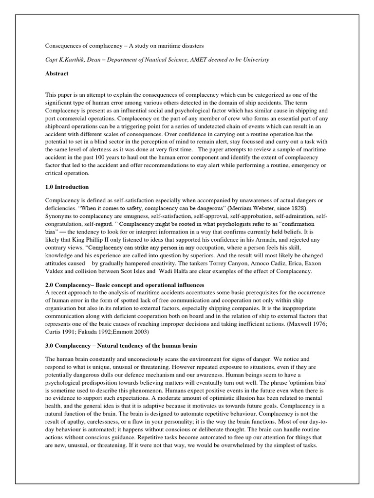 Consequences of Complacency | PDF | Shipping