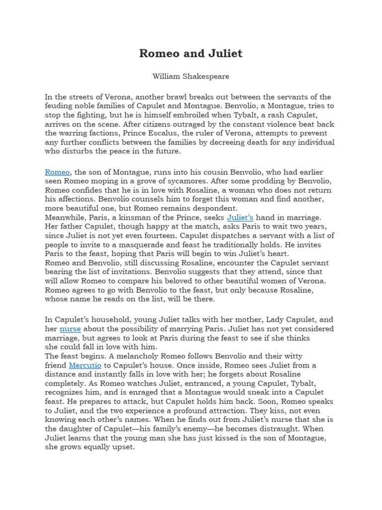 Romeo and Juliet Summary | PDF | Characters In Romeo And Juliet | Romeo ...