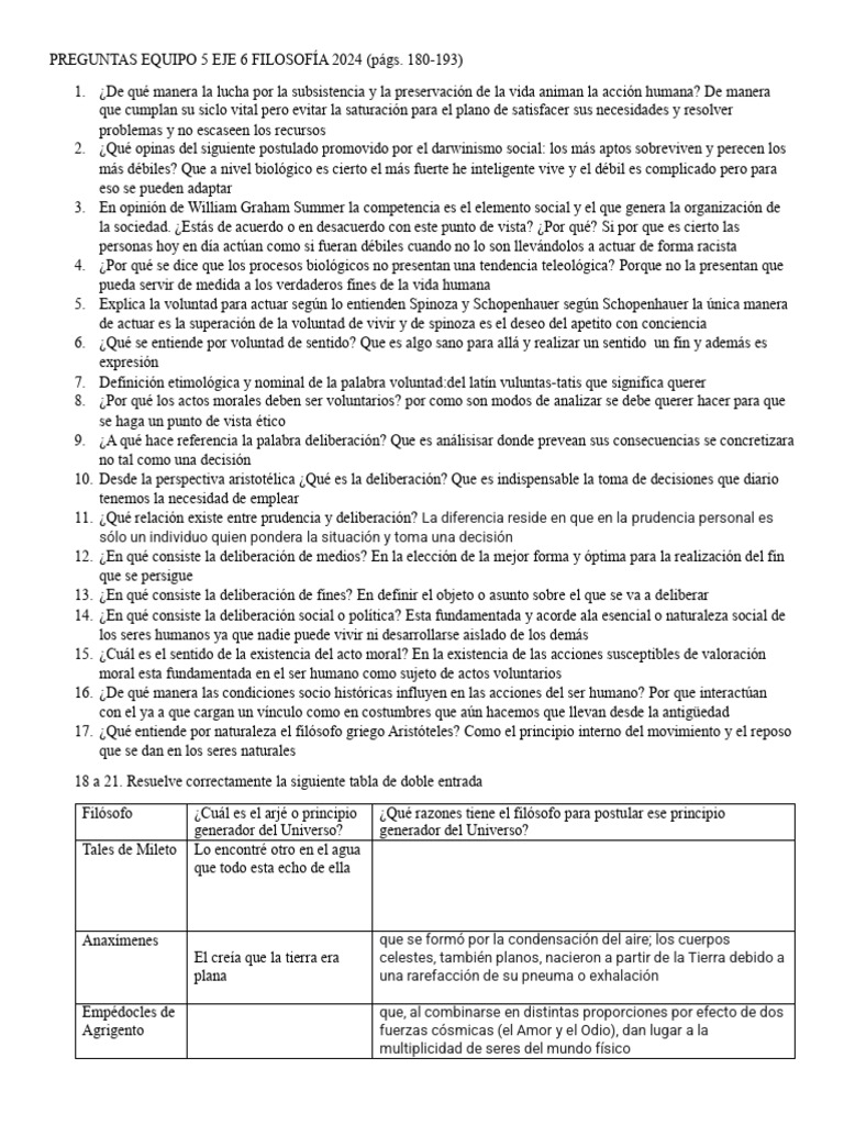 Preguntas Equipo 5 Eje 6 Filosofã - A 2024 | PDF | Naturaleza | Moralidad