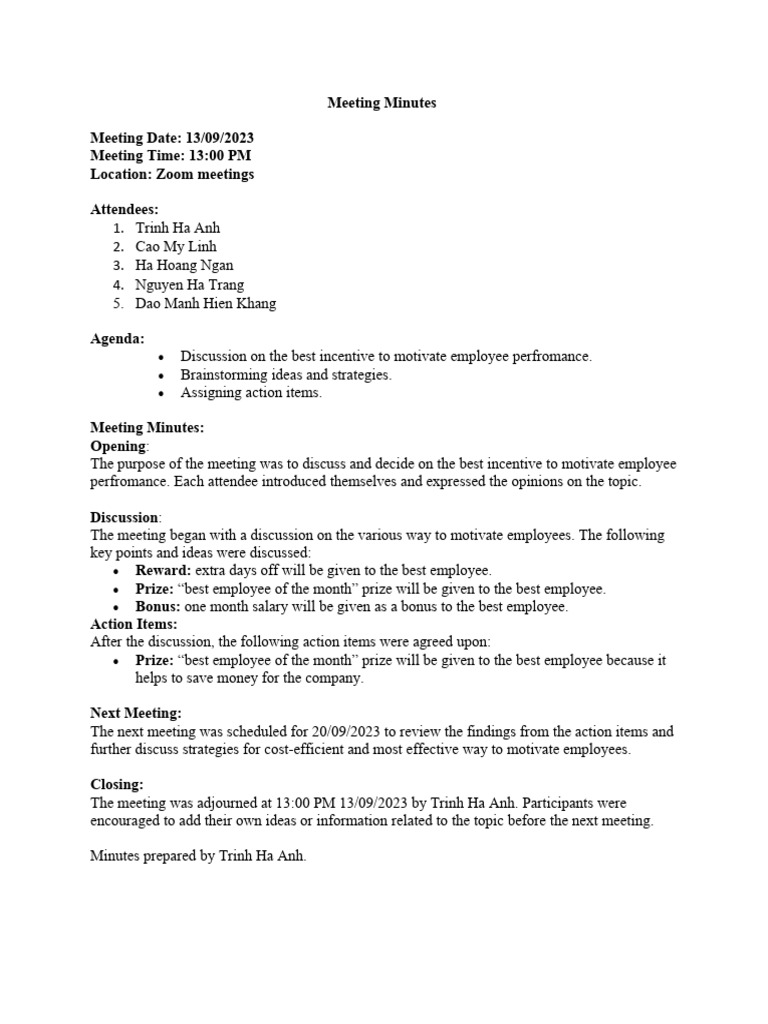 HR Department - Meeting Minutes | PDF