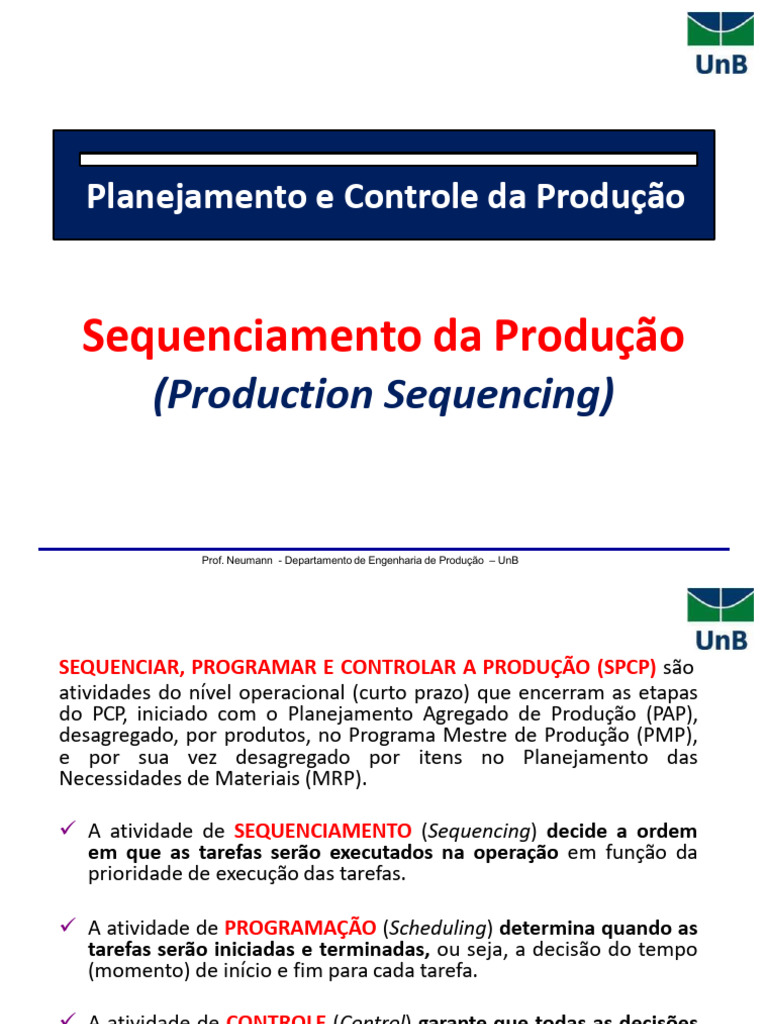 PCP - Aula 09 - Sequenciamento Da Produção 2023.2 | PDF | Planejamento ... PCP - Aula 09 - Sequenciamento Da Produção 2023.2 | PDF | Planejamento ...