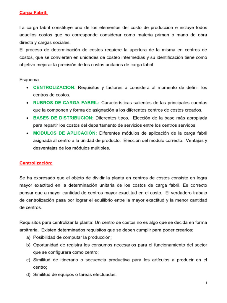 Carga Fabril: Costos y Distribución | PDF | Economias