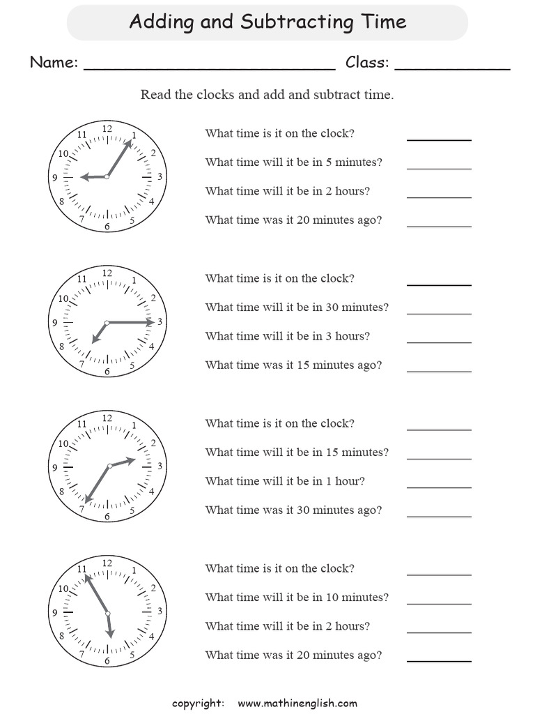 Adding Subtracting Time | PDF