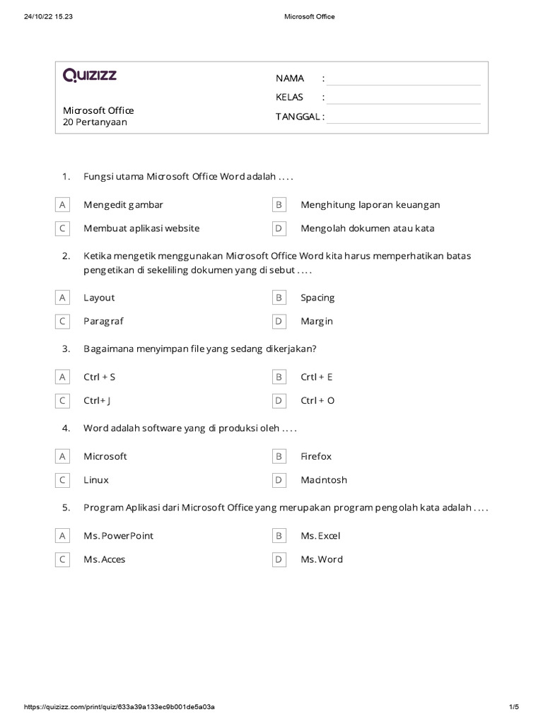 Kuis Microsoft Office dan Fungsinya | PDF | Seni | Komputer