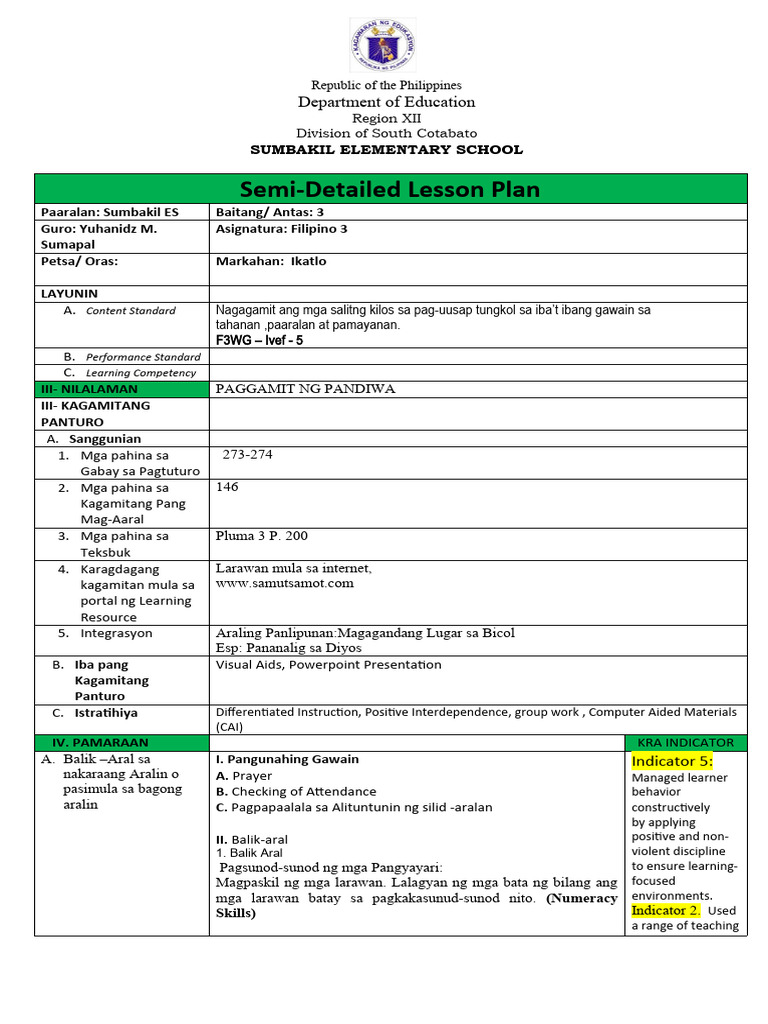 Semi-Detailed Lesson Plan: Department of Education | PDF