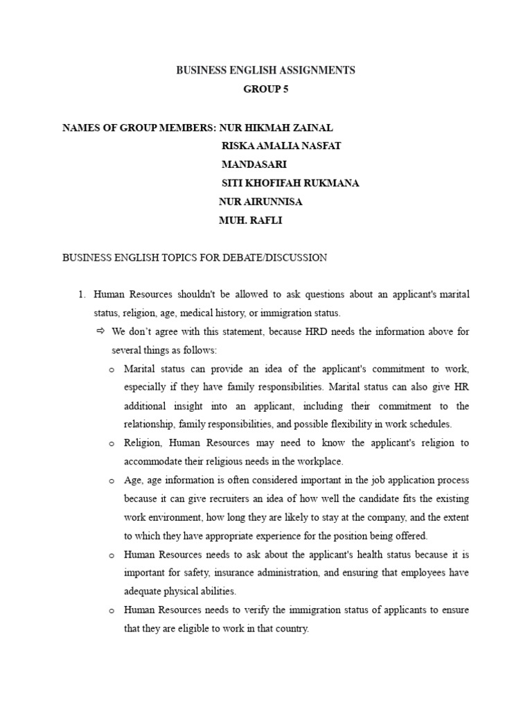 Group 5 Business English Assignments | PDF | Human Resources | Employment