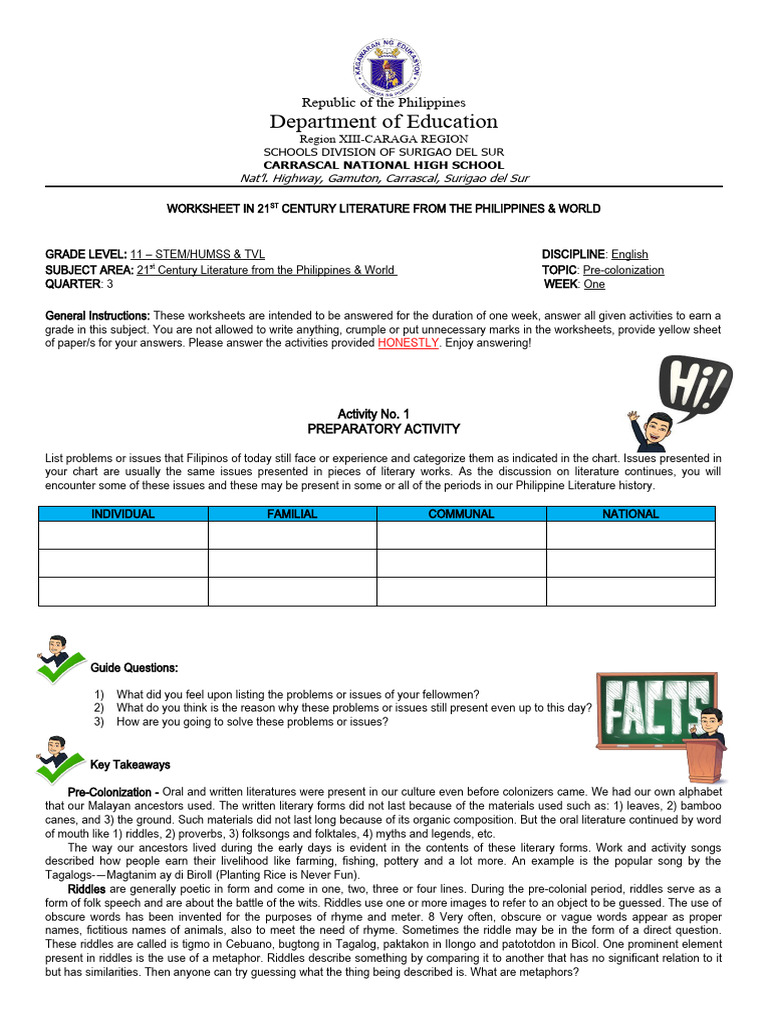 Week 1 (Worksheets) | PDF | Riddle