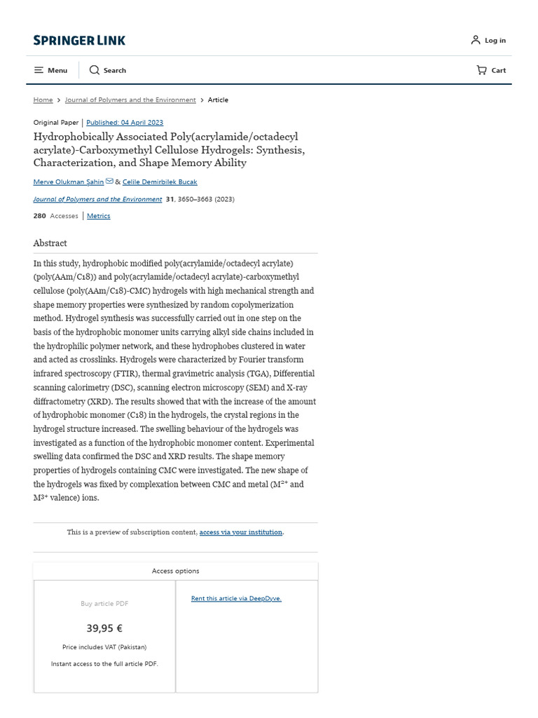 Hydrophobically Associated Poly (Acrylamide - Octadecyl Acrylate) - Carboxymethyl Cellulose ...
