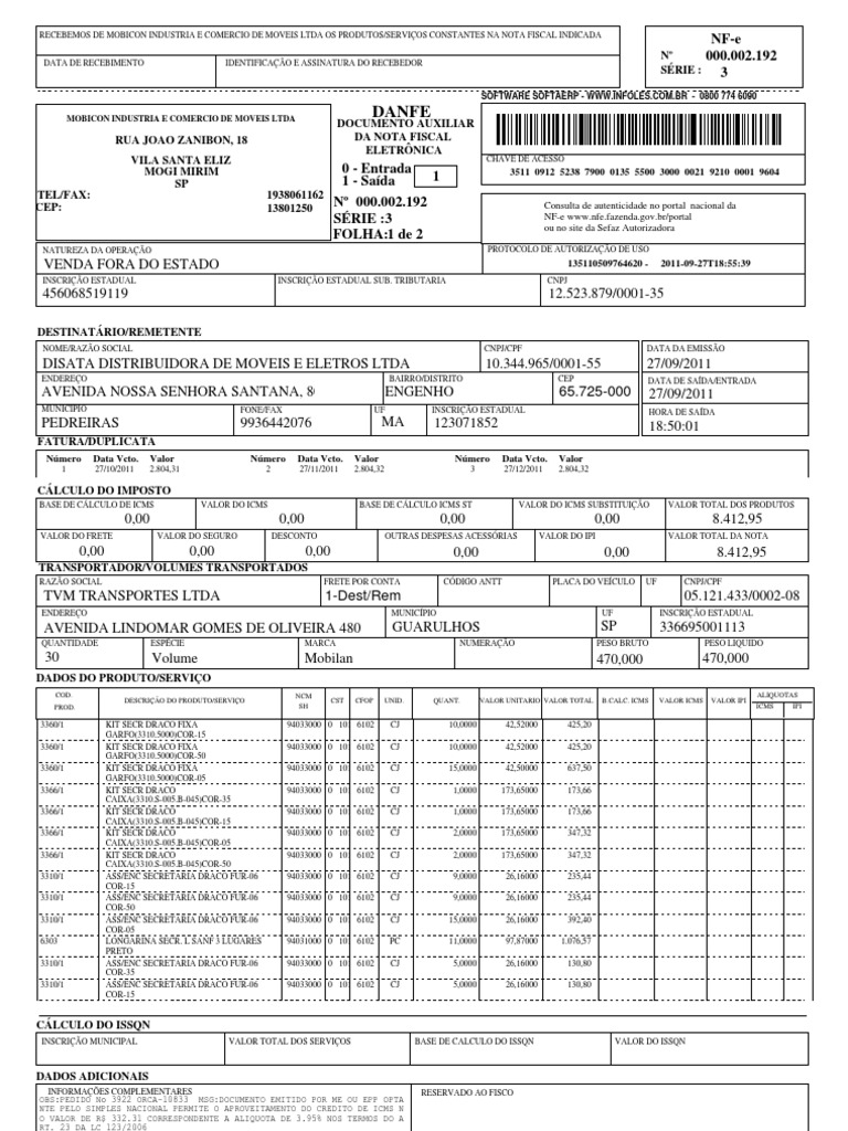 0000002192_Danfe (1) | Recibo | Brasil