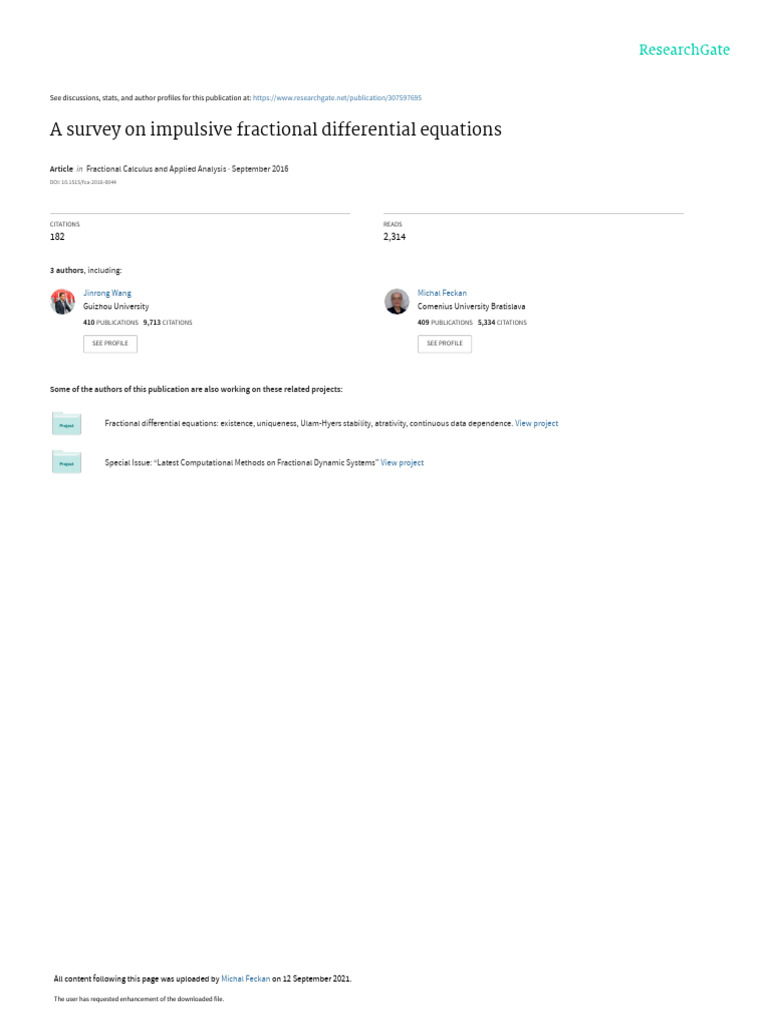 A Survey On Impulsive Fractional Differential Equations Pdf Differential Equations Equations