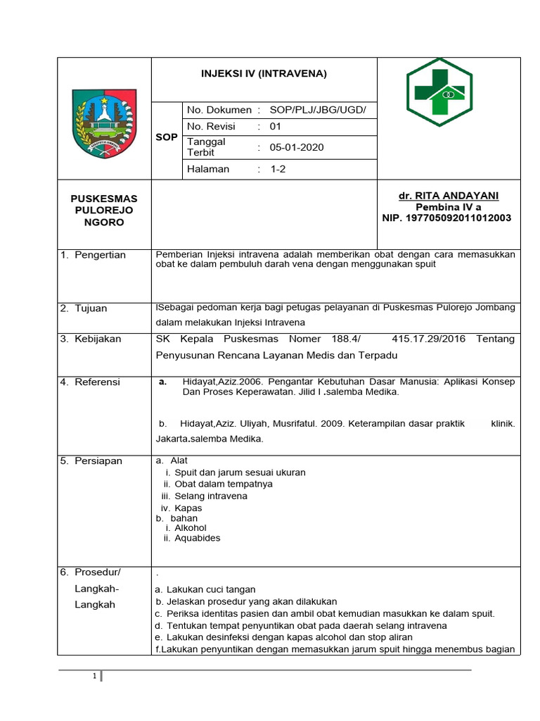 Sop Injeksi Iv (Intra Vena) | PDF