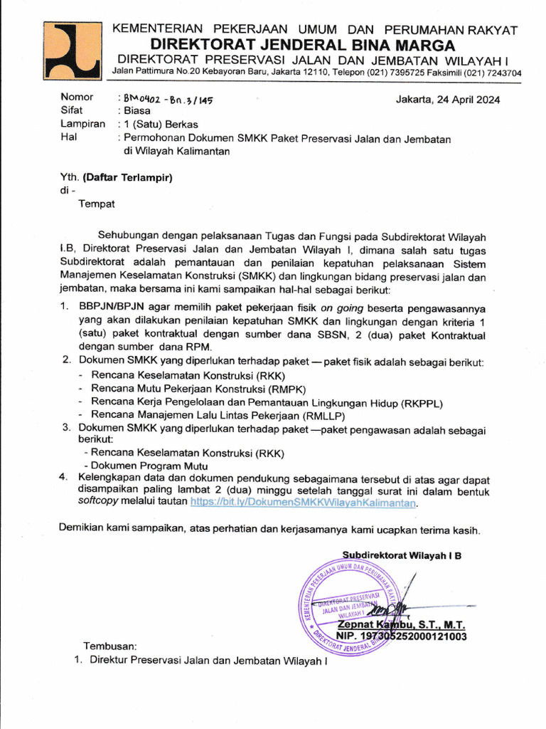 Surat Permohonan Dokumen SMKK Kalimantan | PDF