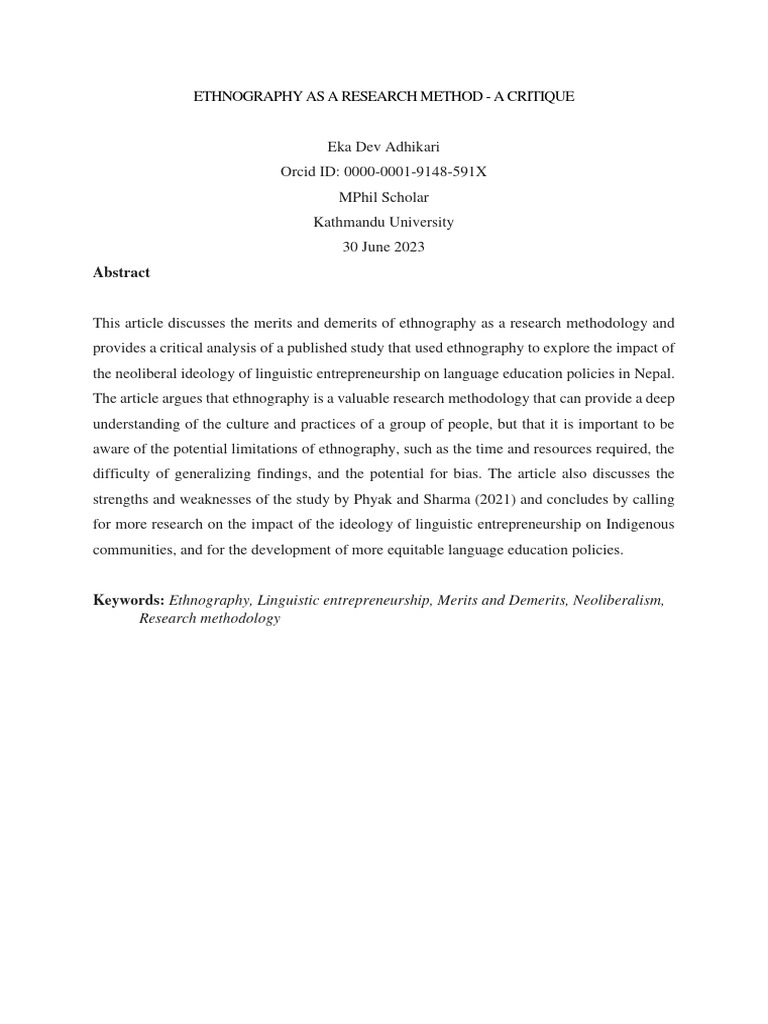 Ethnography - A Critique | Download Free PDF | Ethnography | Methodology