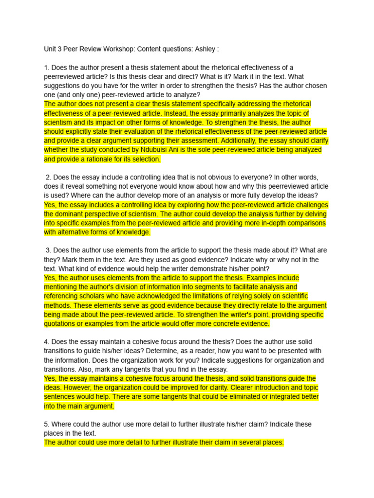 Unit 3 Peer Review Workshop Content Questions Ashley 1 | Download Free ...