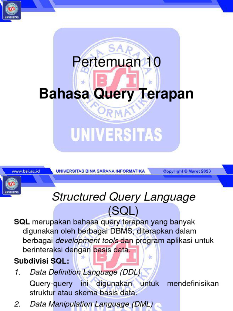 Pertemuan 10: Bahasa Query Terapan | PDF