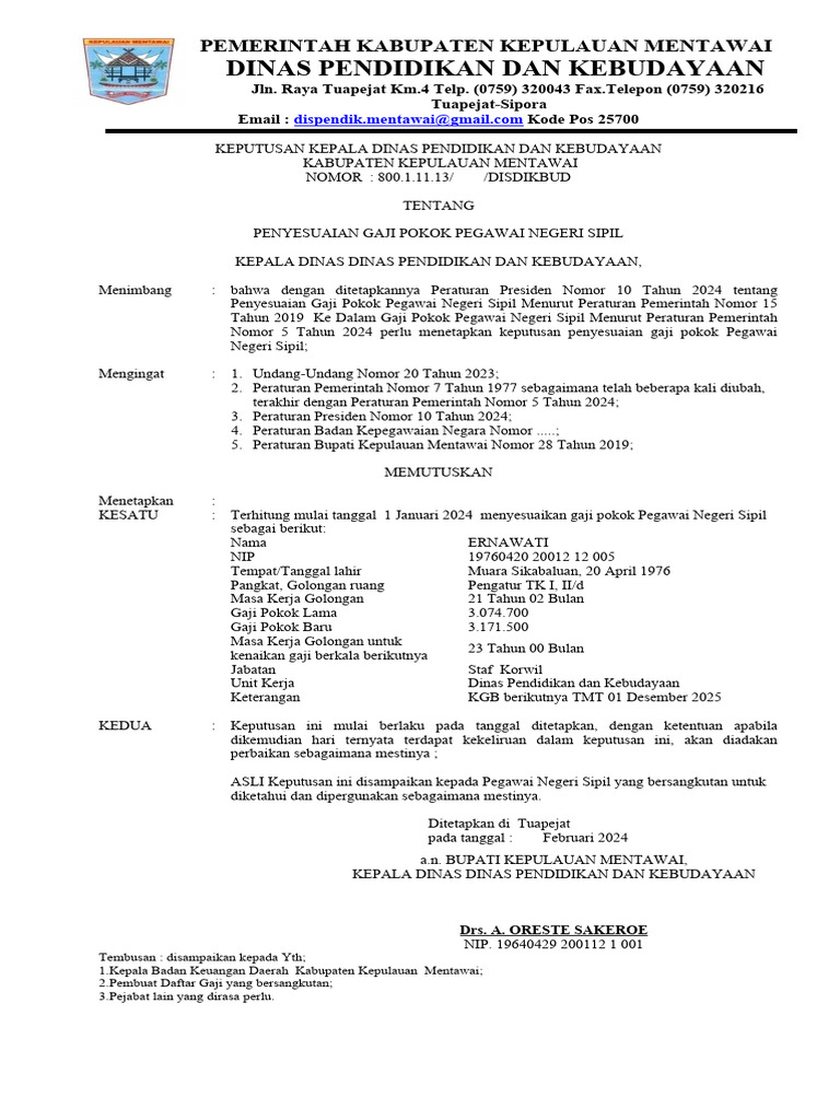 SK Inpassing Gaji 2024 | PDF