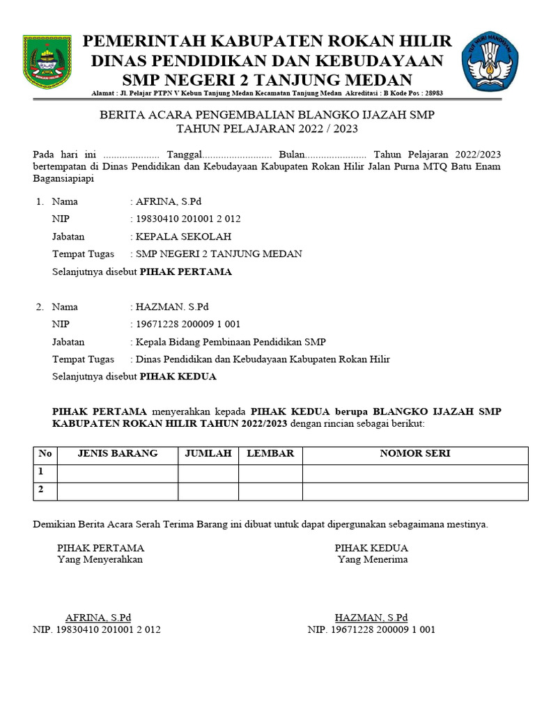 Pengembalian Blanko Ijazah 2022-2023 | PDF Pengembalian Blanko Ijazah 2022-2023 | PDF